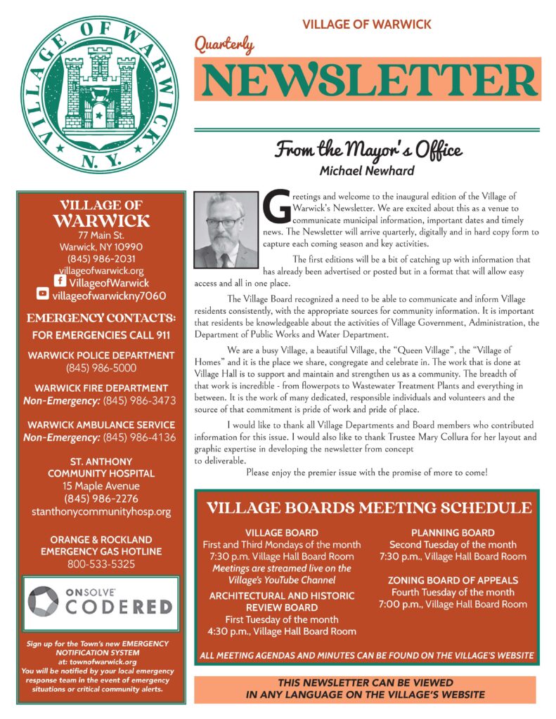 Village of Warwick Newsletters - Village of Warwick